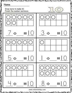 Free Addition Worksheets Math for Kindergarten - Edukidsday.com