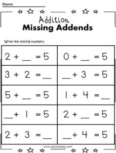 Printable Addition 1 Digit Worksheet For Kindergartens - Edukidsday.com